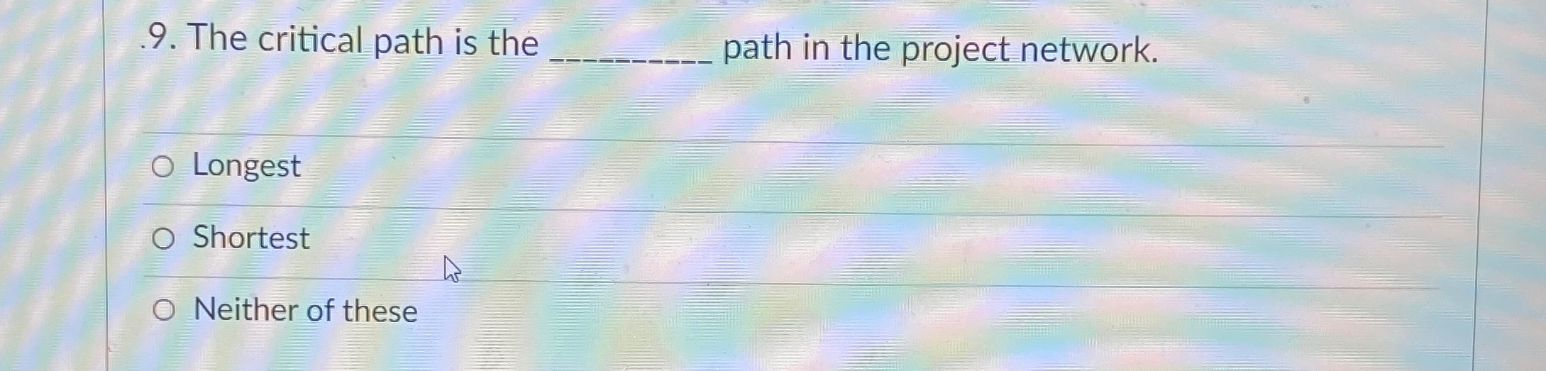 Solved .9. ﻿The critical path is the q, ﻿path in the project | Chegg.com