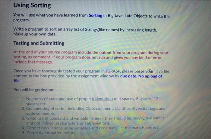 Solved Using Sorting You will use what you have learned from | Chegg.com