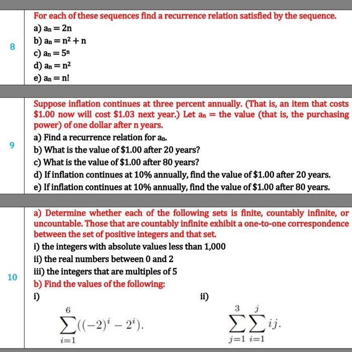 Solved For each of these sequences find a recurrence | Chegg.com