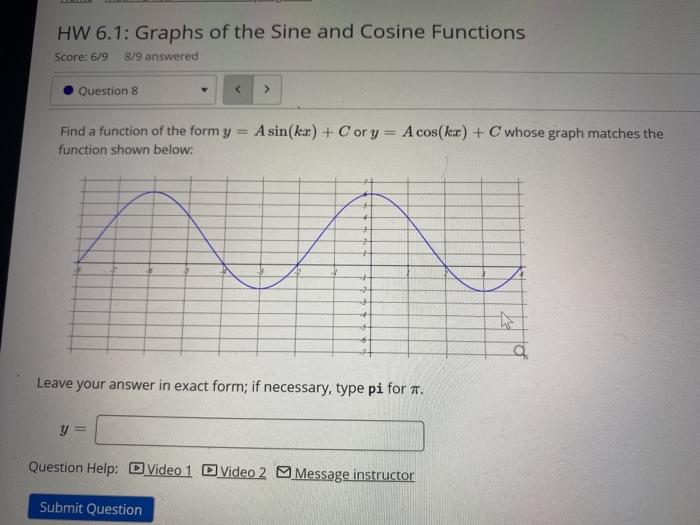 Solved HW 6.1: Graphs of the Sine and Cosine Functions 8/9 | Chegg.com
