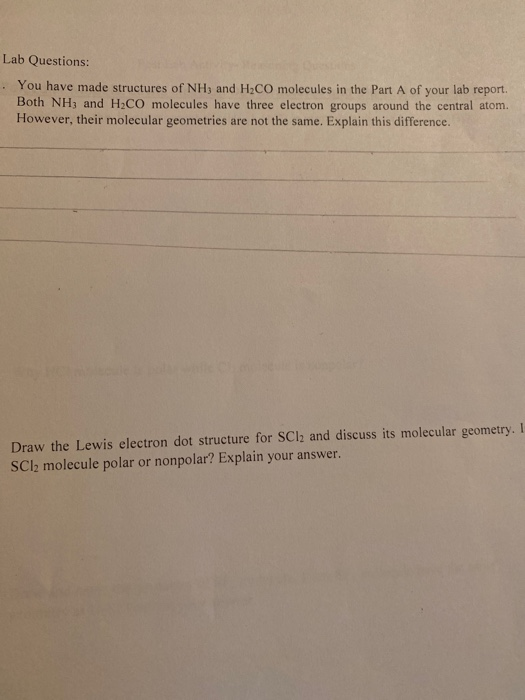 Solved Lab Questions: . You have made structures of NH3 and | Chegg.com