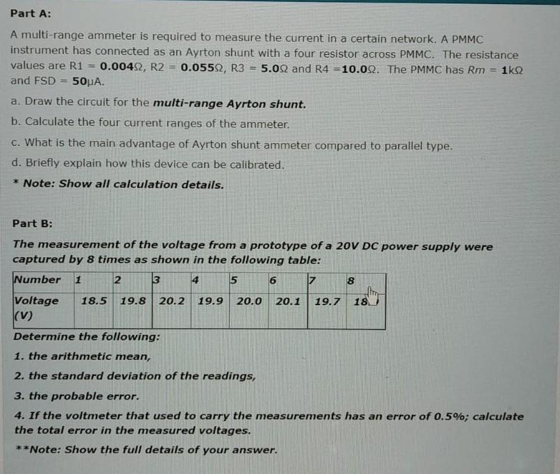 Solved Part A: A multi-range ammeter is required to measure | Chegg.com