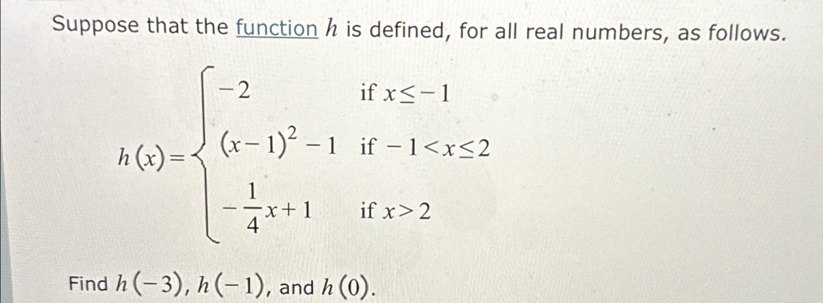 Solved Suppose that the function h ﻿is defined, for all real | Chegg.com