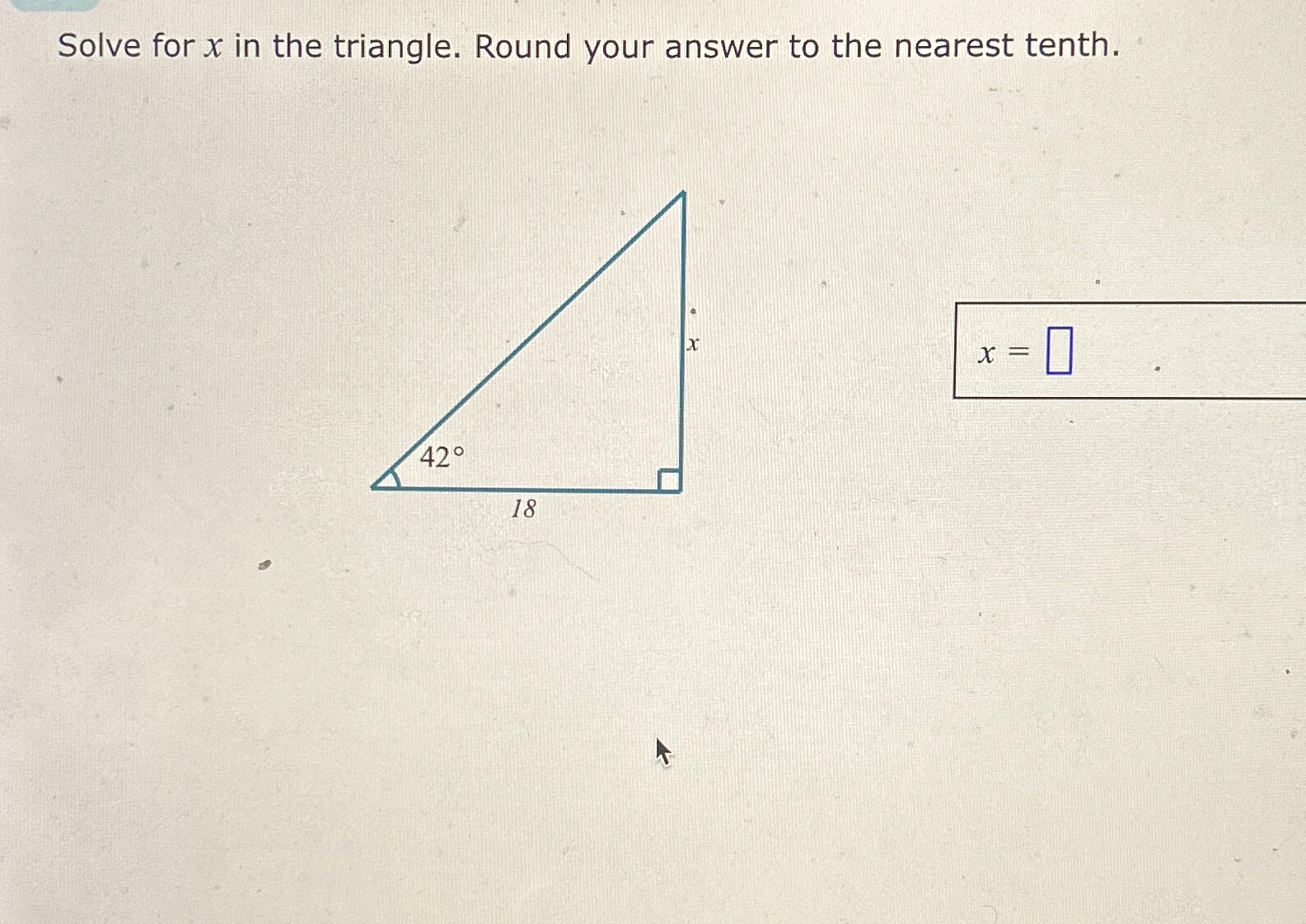 Solved Solve for x ﻿in the triangle. Round your answer to | Chegg.com