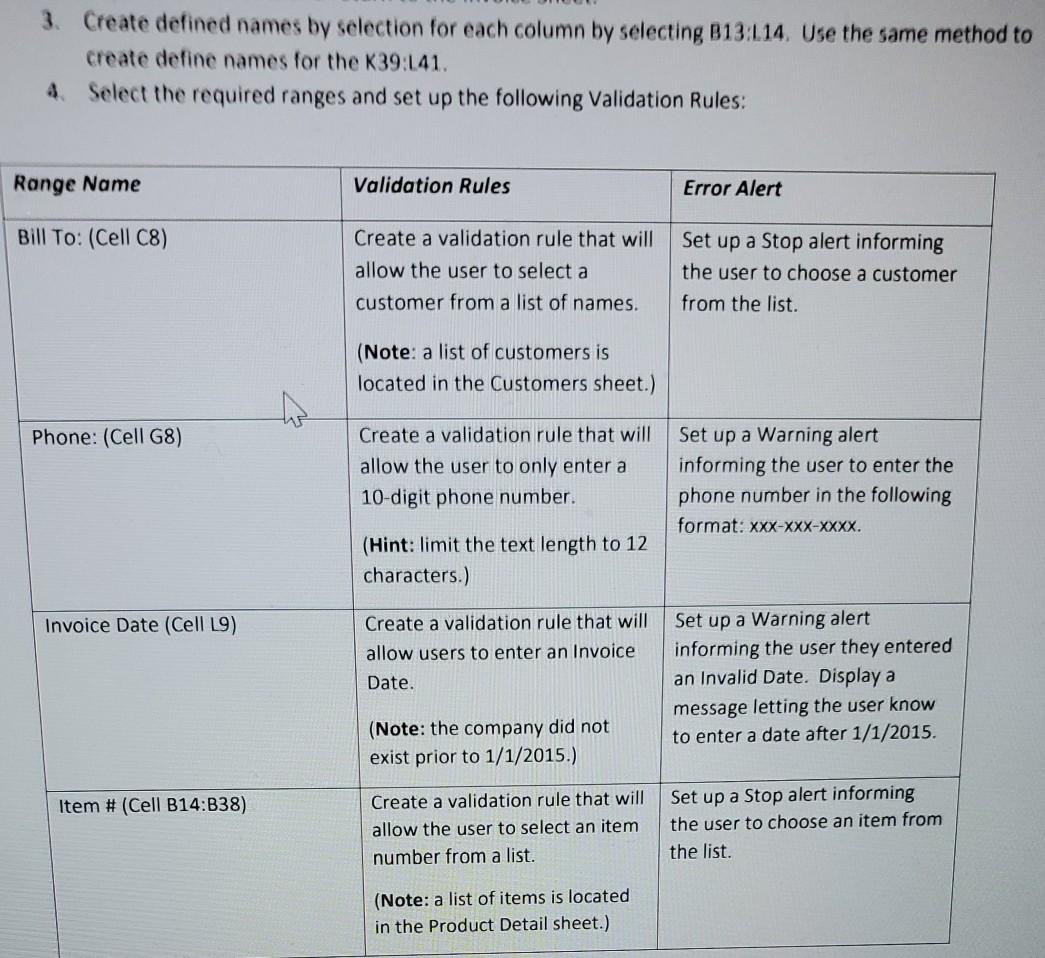Solved 3. Create defined names by selection for each column | Chegg.com