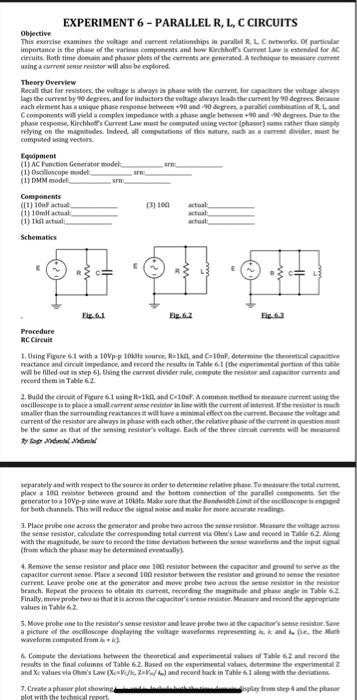 Solved EXPERIMENT 6 - PARALLEL R, L, C CIRCUITS Objective | Chegg.com