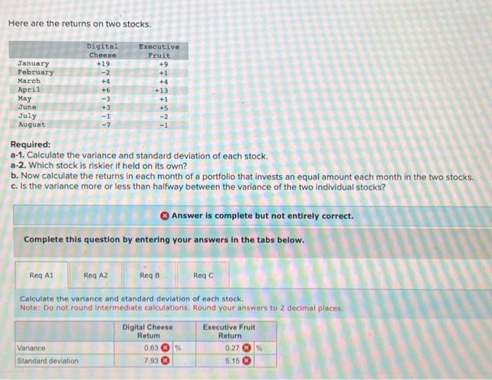 Solved Here are the returns on two stocks. Required: a-1. | Chegg.com