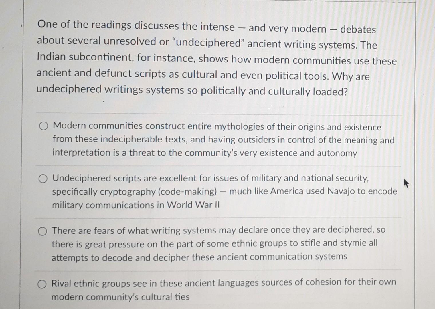 One of the readings discusses the intense - and very | Chegg.com