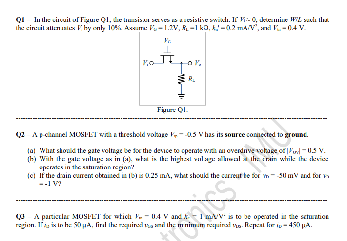 Solved Q1 - In ﻿the circuit of ﻿Figure Q1, ﻿the transistor | Chegg.com