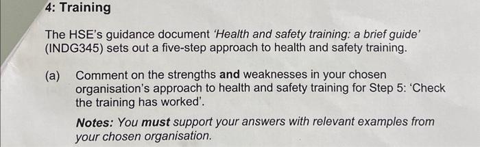 Solved 4: Training The HSE's guidance document 'Health and | Chegg.com