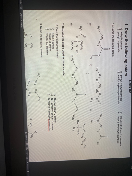 Solved LAB#8 1. Draw the following esters a) ethyl butanoate | Chegg.com