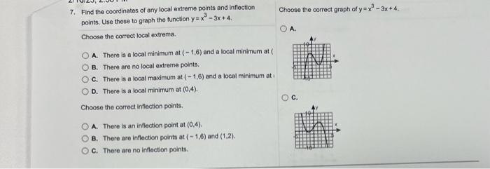 Solved 7. Find the coordinates of any local extreme points | Chegg.com