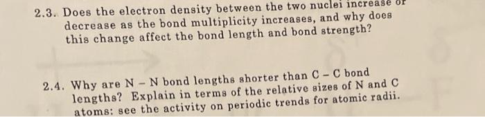 Solved Table 2. Bond Lengths and Strenaths2.3. Does the | Chegg.com