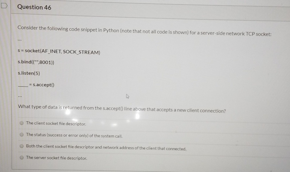 Solved Question 46 Consider the following code snippet in | Chegg.com