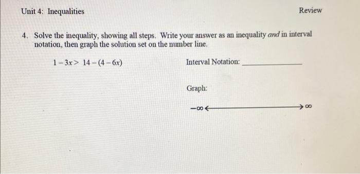 Solved Unit 4: Inequalities Review 4. Solve the inequality, | Chegg.com