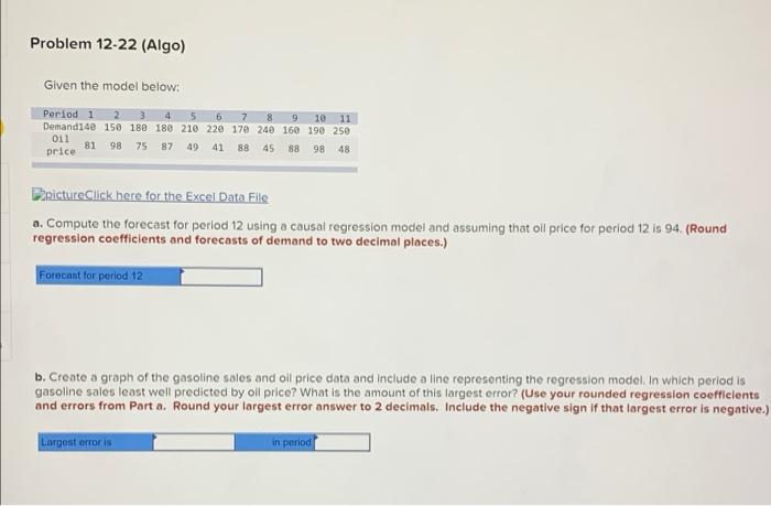Solved Problem 12-22 (Algo) Given the model below: Period 1 | Chegg.com Solved Problem 12-22 (Algo) Given the model below: Period 1 | Chegg.com