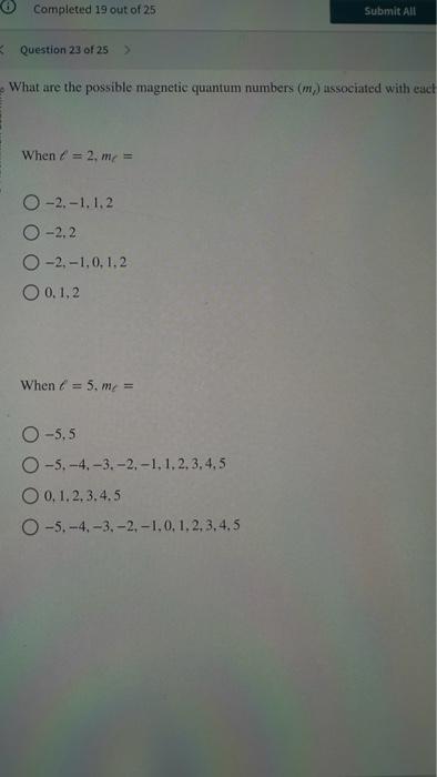 Solved what are possible magnetic numbers (ml) associated | Chegg.com