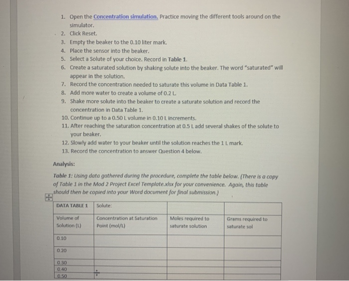 1. Open the concentration simulation. Practice moving | Chegg.com