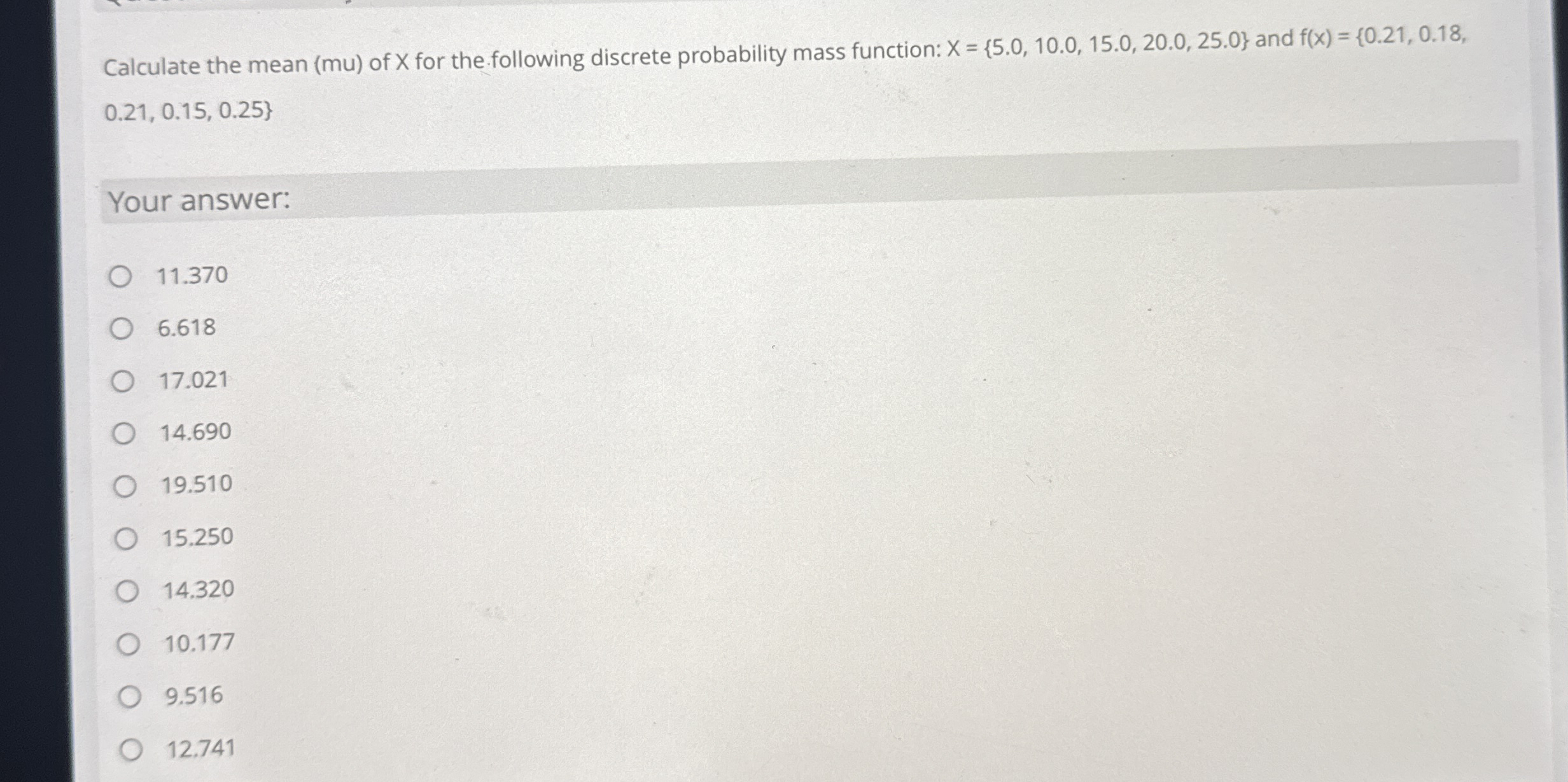 Solved Calculate the mean (mu) ﻿of x ﻿for the following | Chegg.com