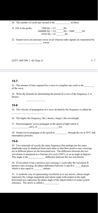 Solved 20. The number of cycles per second is the in Hertz | Chegg.com