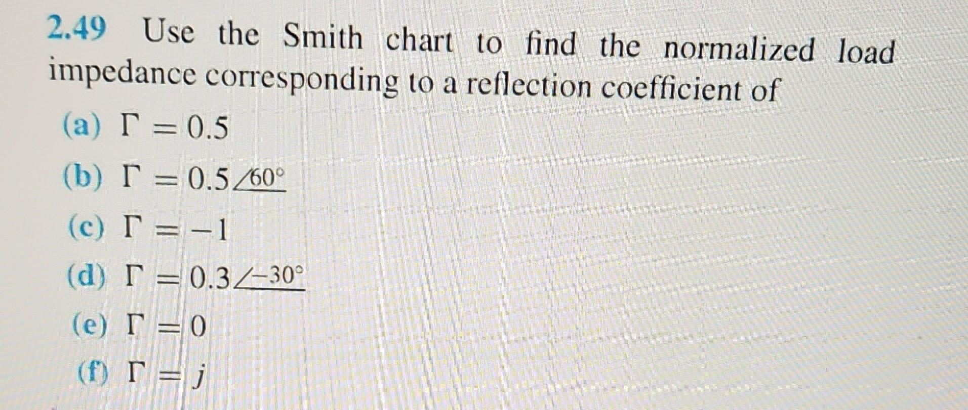 Solved 2.49 Use the Smith chart to find the normalized load | Chegg.com