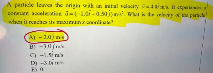 Solved A particle leaves the origin with an initial velocity | Chegg.com