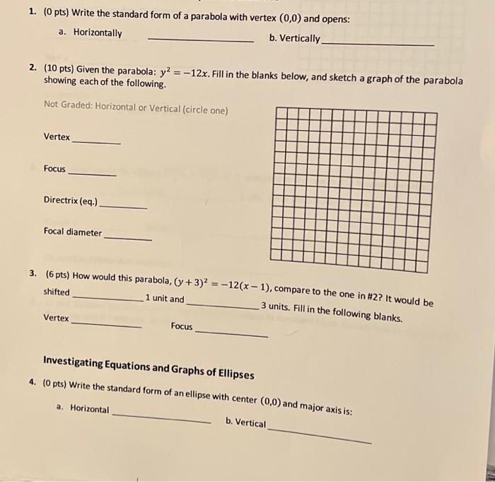 Solved 1. (0 pts) Write the standard form of a parabola with | Chegg.com