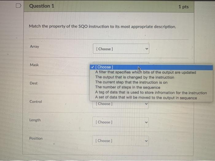 Solved Question 1 1 pts Match the property of the SQO | Chegg.com
