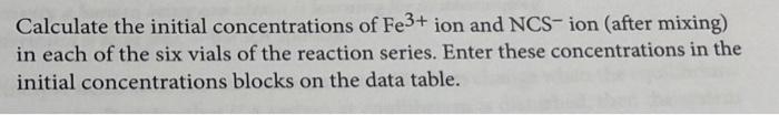 Solved Calculate the initial concentrations of Fe3+ ion and | Chegg.com