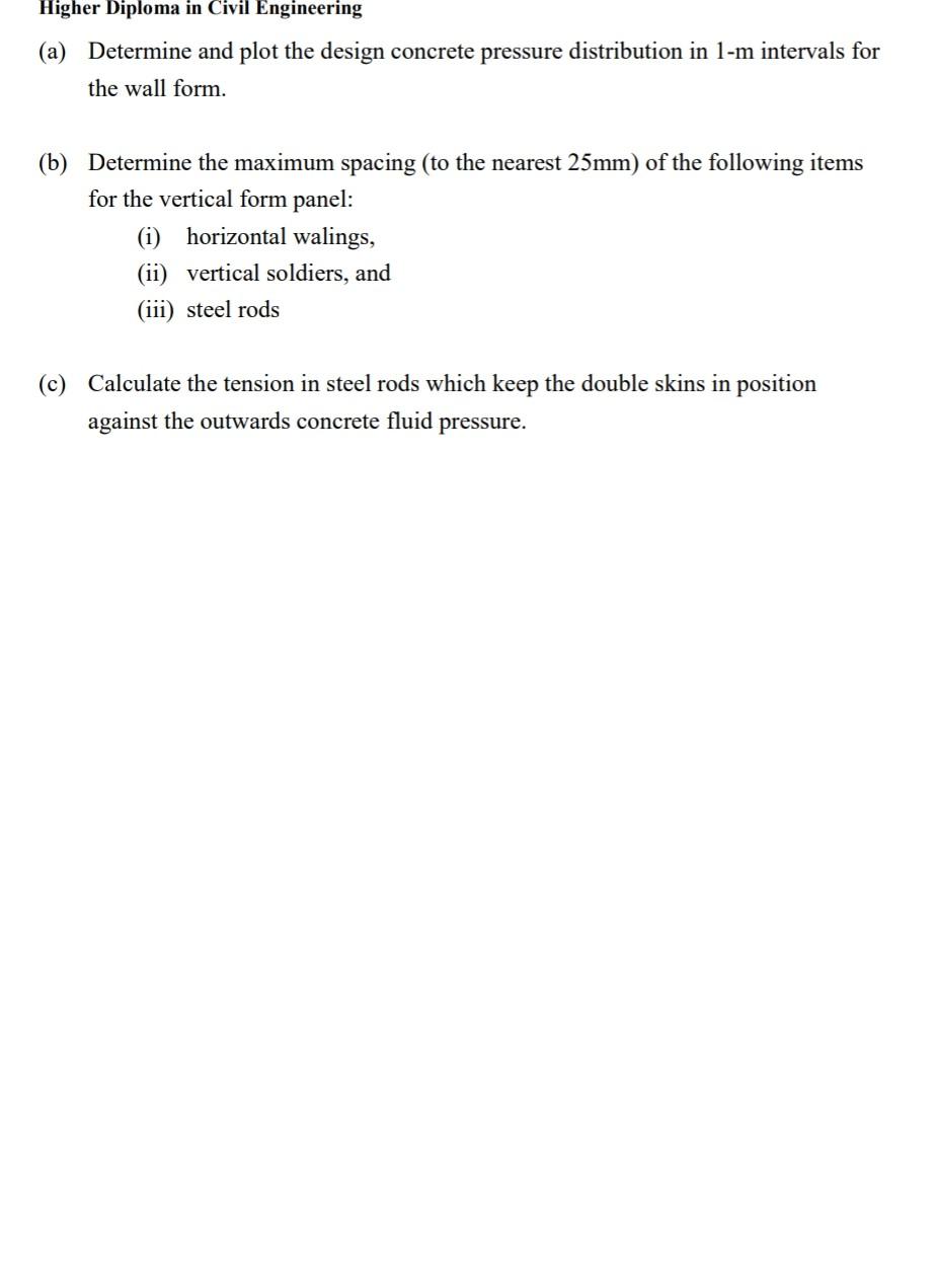 Solved Formwork Design A wall form panel is to be designed | Chegg.com