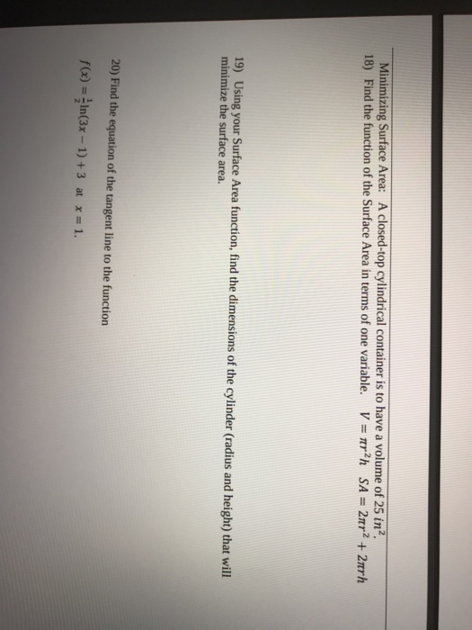 Solved Minimizing Surface Area: A closed-top cylindrical | Chegg.com