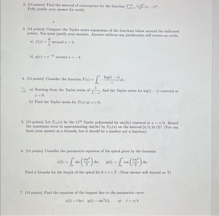 Solved 2. [14 points] Find the interval of convergence for | Chegg.com