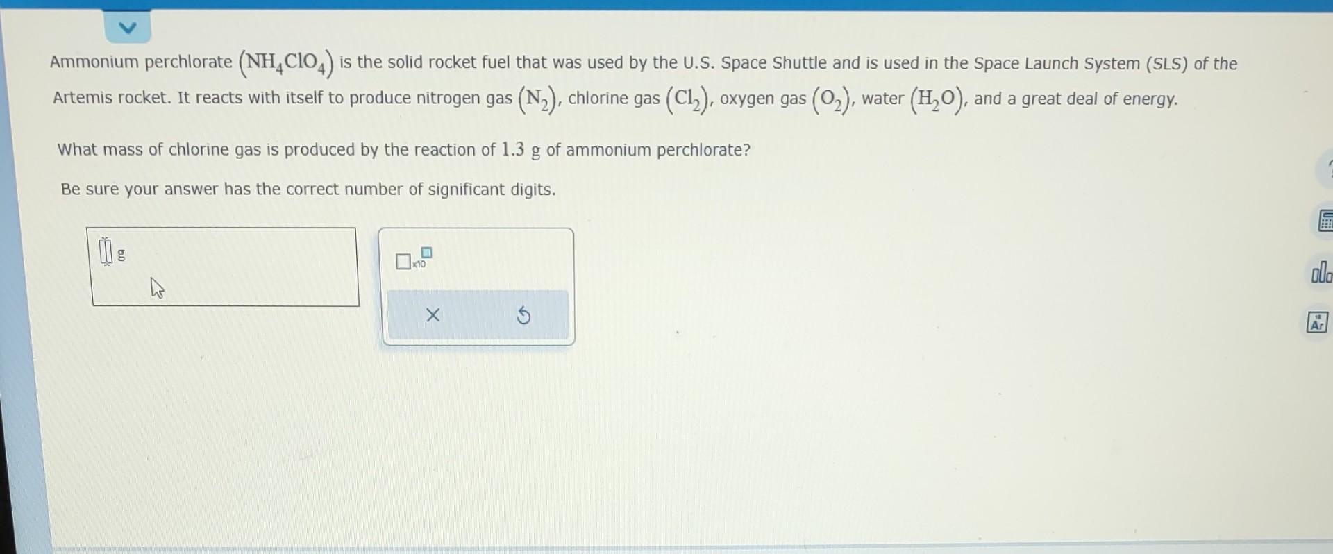 Solved ammonium perchlorate is the solid rocket fuel that | Chegg.com