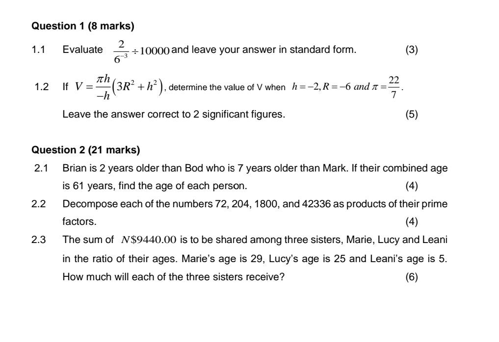 Solved Question 1 (8 marks) 1.1 Evaluate 6−32÷10000 and | Chegg.com