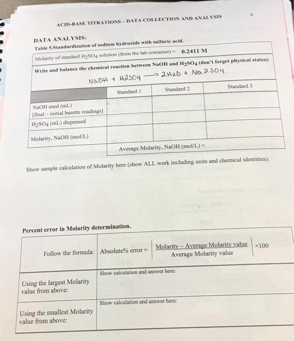 Solved ACID-BASE TITRATIONS-DATA COLLECTION AND ANALYSIS | Chegg.com