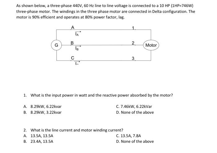 Solved As shown below, a three-phase 440V, 60 Hz line to | Chegg.com
