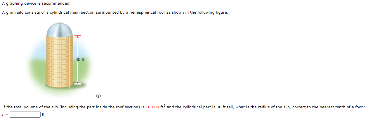 Solved A graphing device is recommended.A grain silo | Chegg.com