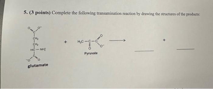 Solved 5. (3 points) Complete the following transamination | Chegg.com Solved 5. (3 points) Complete the following transamination | Chegg.com