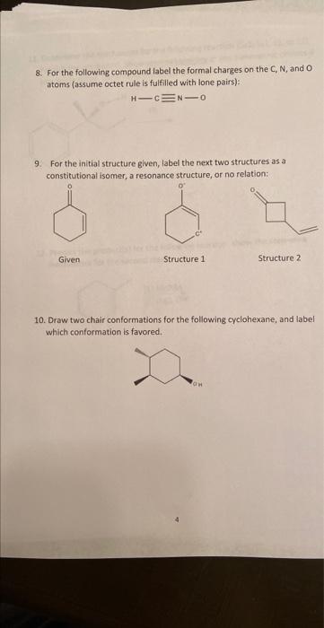 Solved 8. For the following compound label the formal | Chegg.com