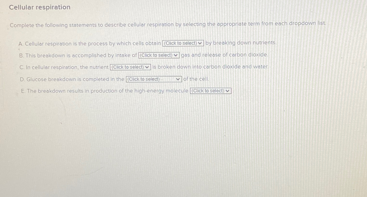 Solved Cellular respirationComplete the following statements | Chegg.com