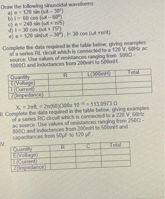 Solved Draw the following sinusoidal waveforms: a) e = 120 | Chegg.com