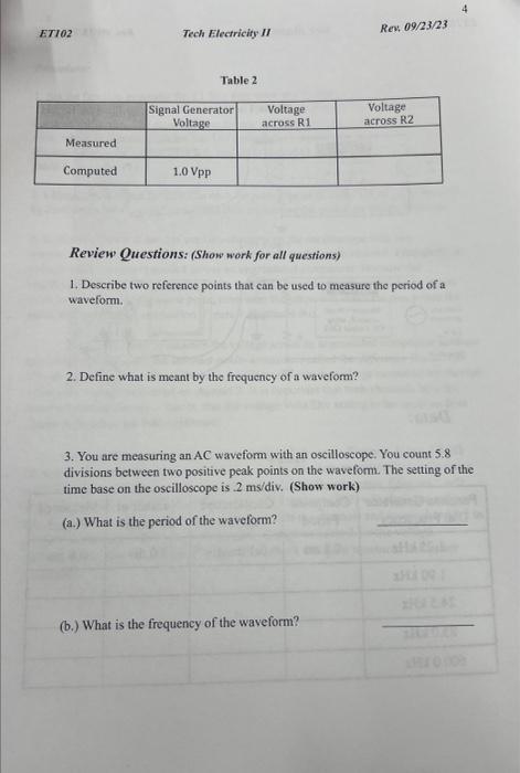Solved Data: Table 1Table 2 Review Questions: (Show work for | Chegg.com