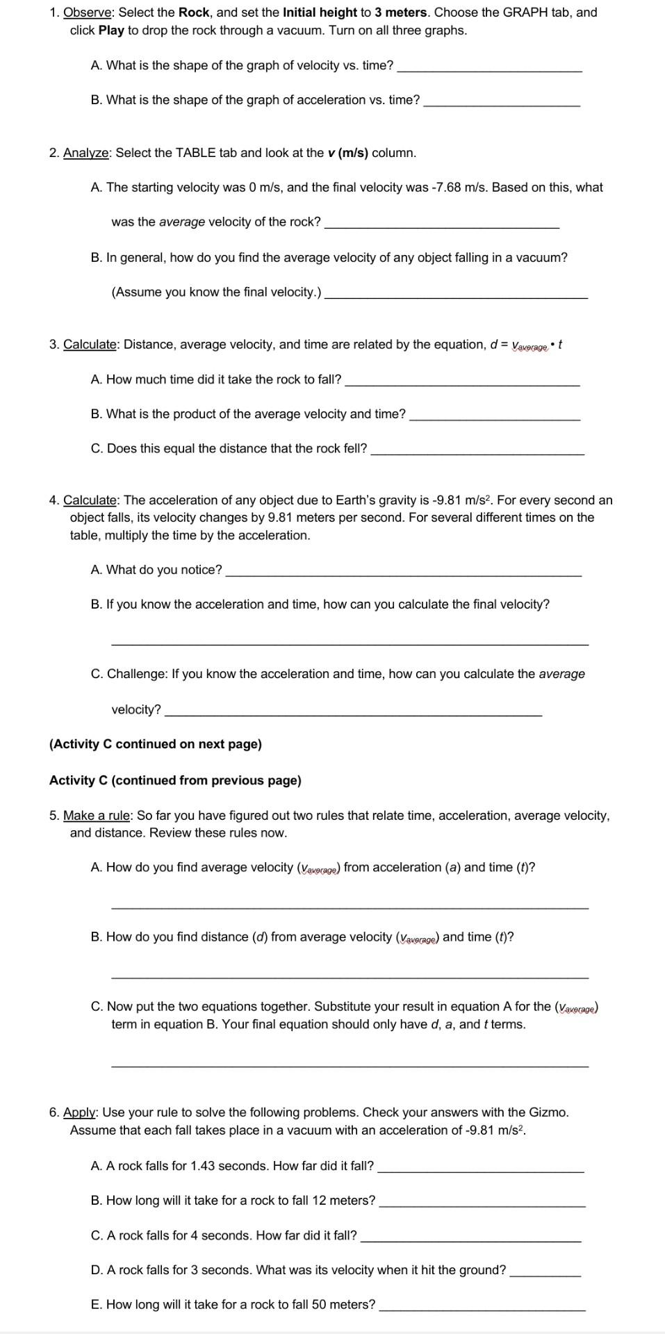 Solved Student Exploration: Free-Fall Laboratory Vocabulary: | Chegg.com