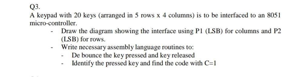 Solved Q3. A keypad with 20 keys (arranged in 5 rows x 4 | Chegg.com