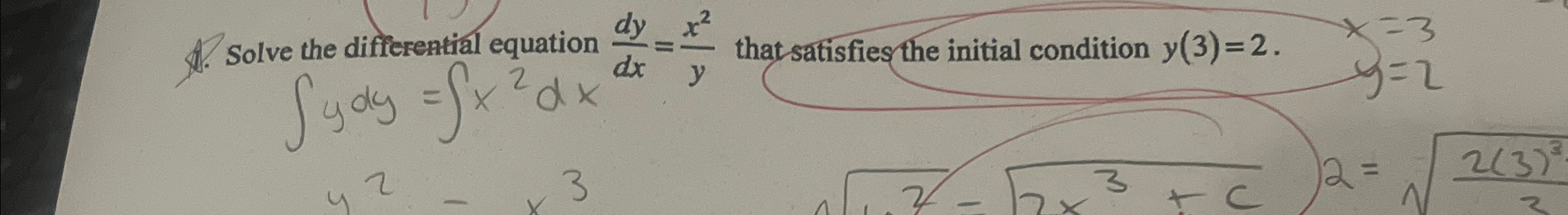 Solved Solve the differential equation dydx=x2y ﻿that | Chegg.com