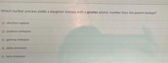 Solved Which nuclear process yields a daughter isotope with | Chegg.com