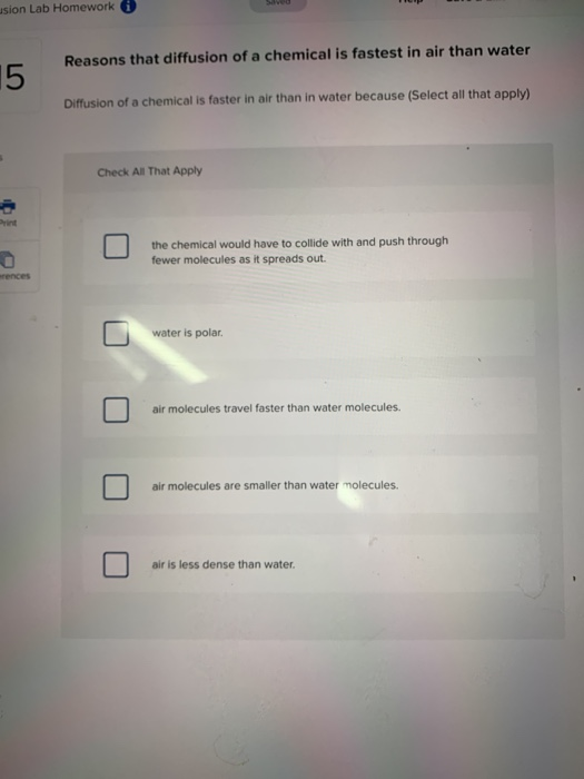 Solved usion Lab Homework Reasons that diffusion of a | Chegg.com