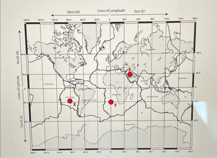 Solved West (W) Lines of Longitude East (E) 180 W 150 W 90W | Chegg.com