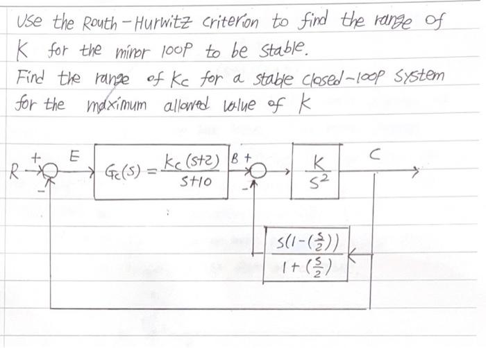 Solved Use the Routh-Hurwitz criterion to find the range of | Chegg.com