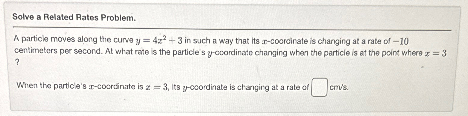 Solved Solve a Related Rates Problem.A particle moves along | Chegg.com